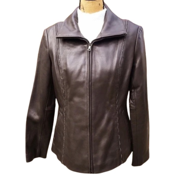 Avanti | Jackets & Coats | Avanti Dark Brown Leather Jacket Woven ...